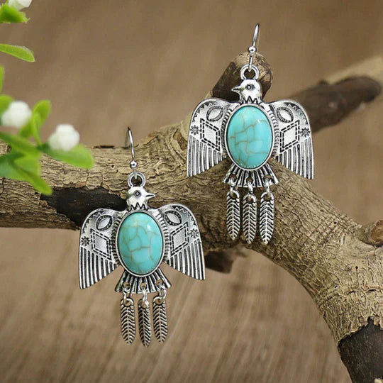 Alaina - Silver boho bird ear earrings with opalstein – Carter Jewelry