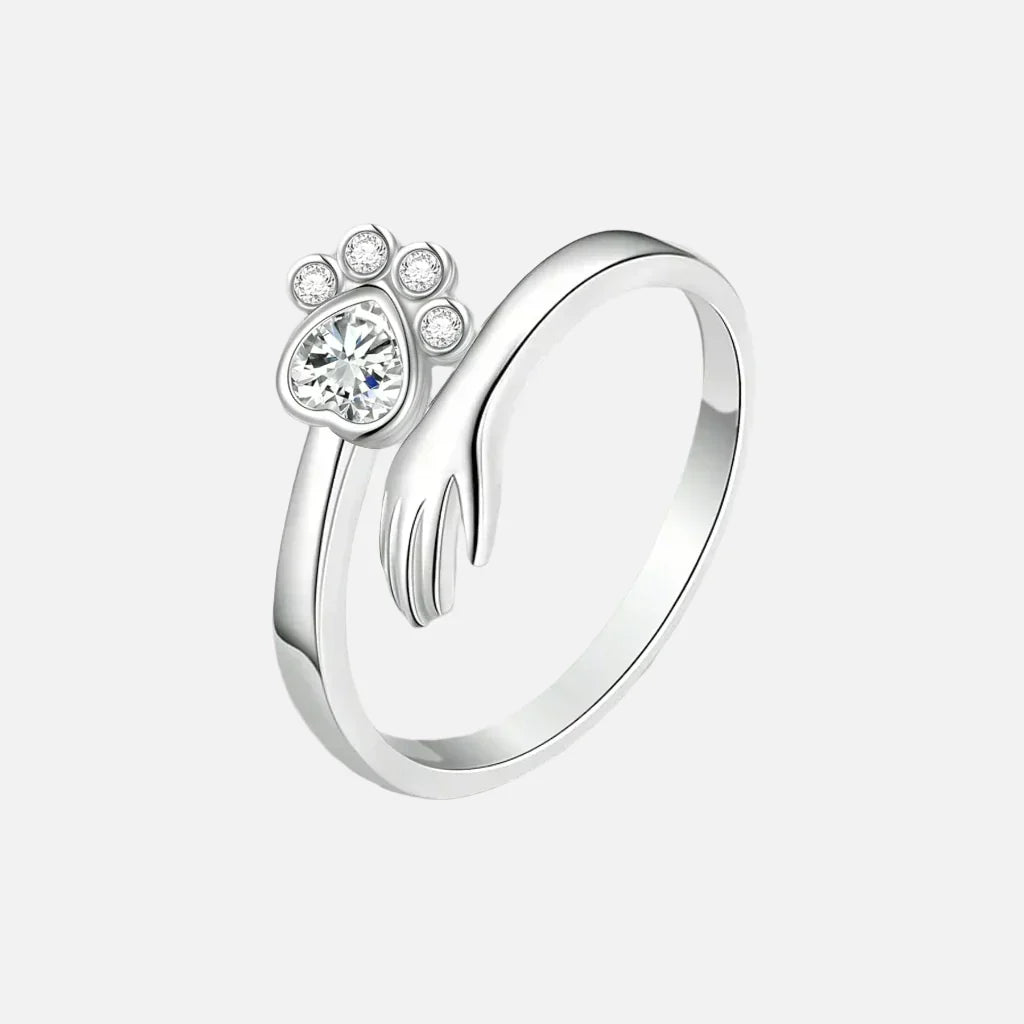 Tenley - Adjustable ring made of 925 silver with hand-and-paw motif ...